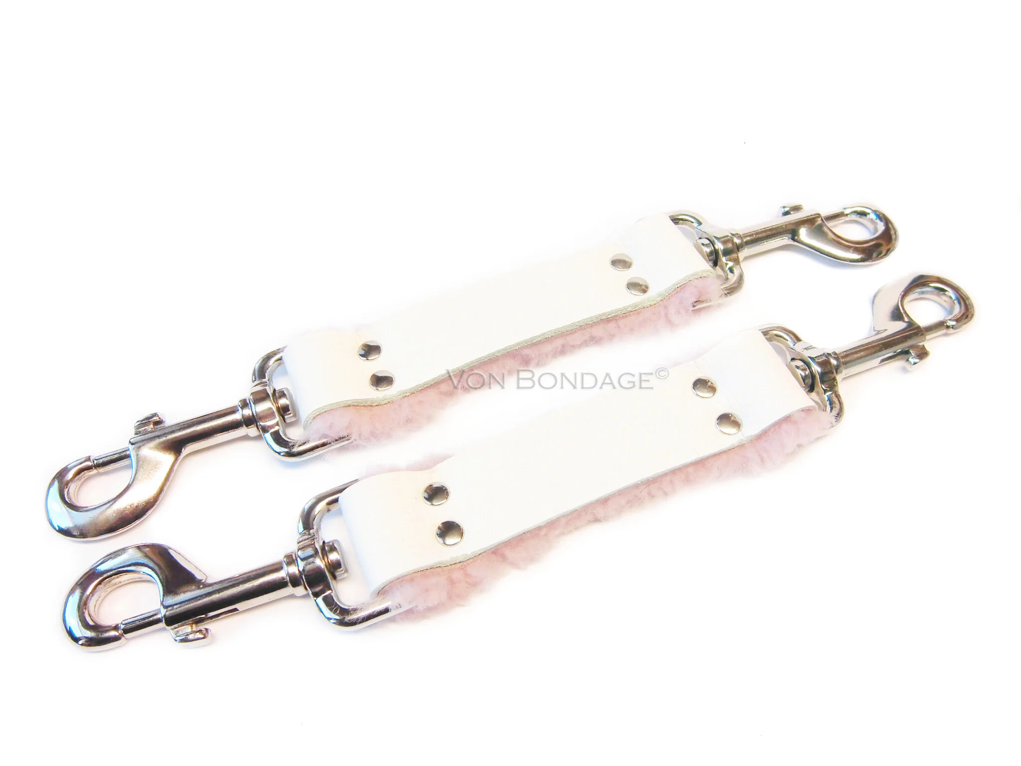 BDSM Restraint Straps, Red Leather w/Black Sheepskin- pair, 10"