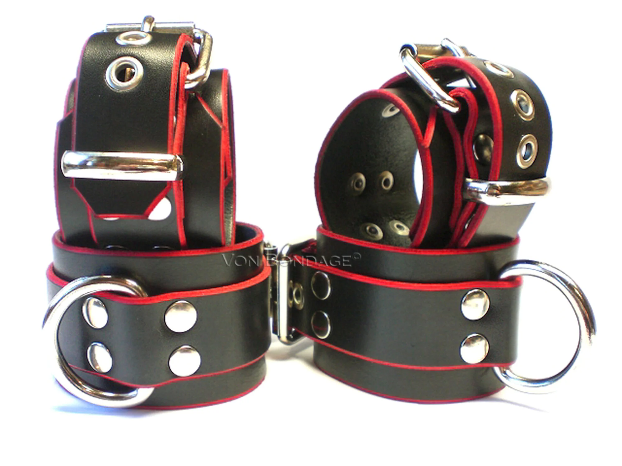 Red Edge Leather Bondage Restraints Set with Hogtie — Von Bondage