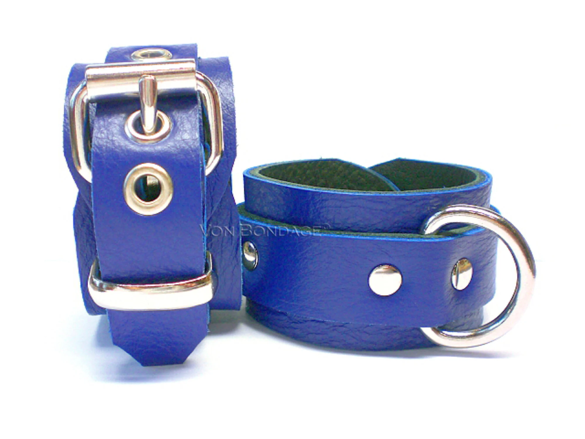 Royal Blue Leather BDSM Restraints - 1" Dee Rings — Von Bondage