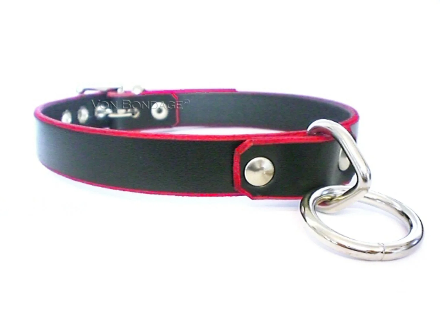 Red Edge Lockable Collar with Small Bondage Ring