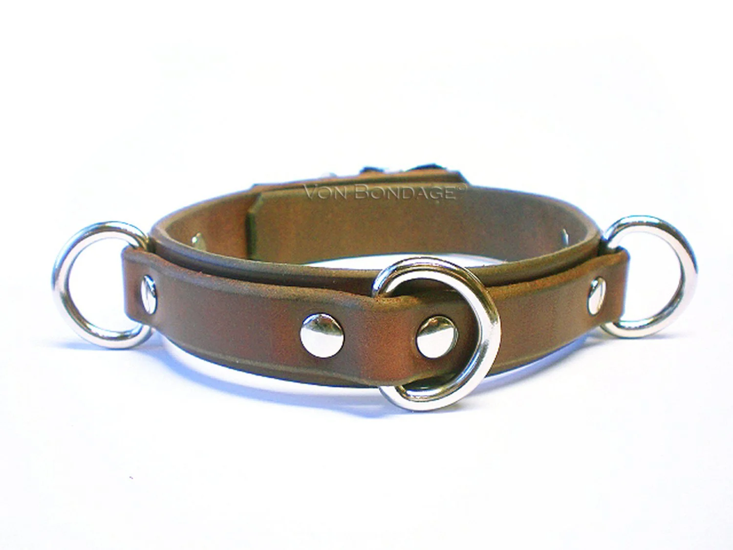 Narrow Leather slave Collar with Triple D-Rings