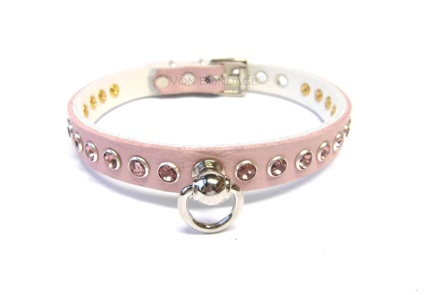 DDlg Leather Day Collar with Rhinestone Crystals & Ring Stud