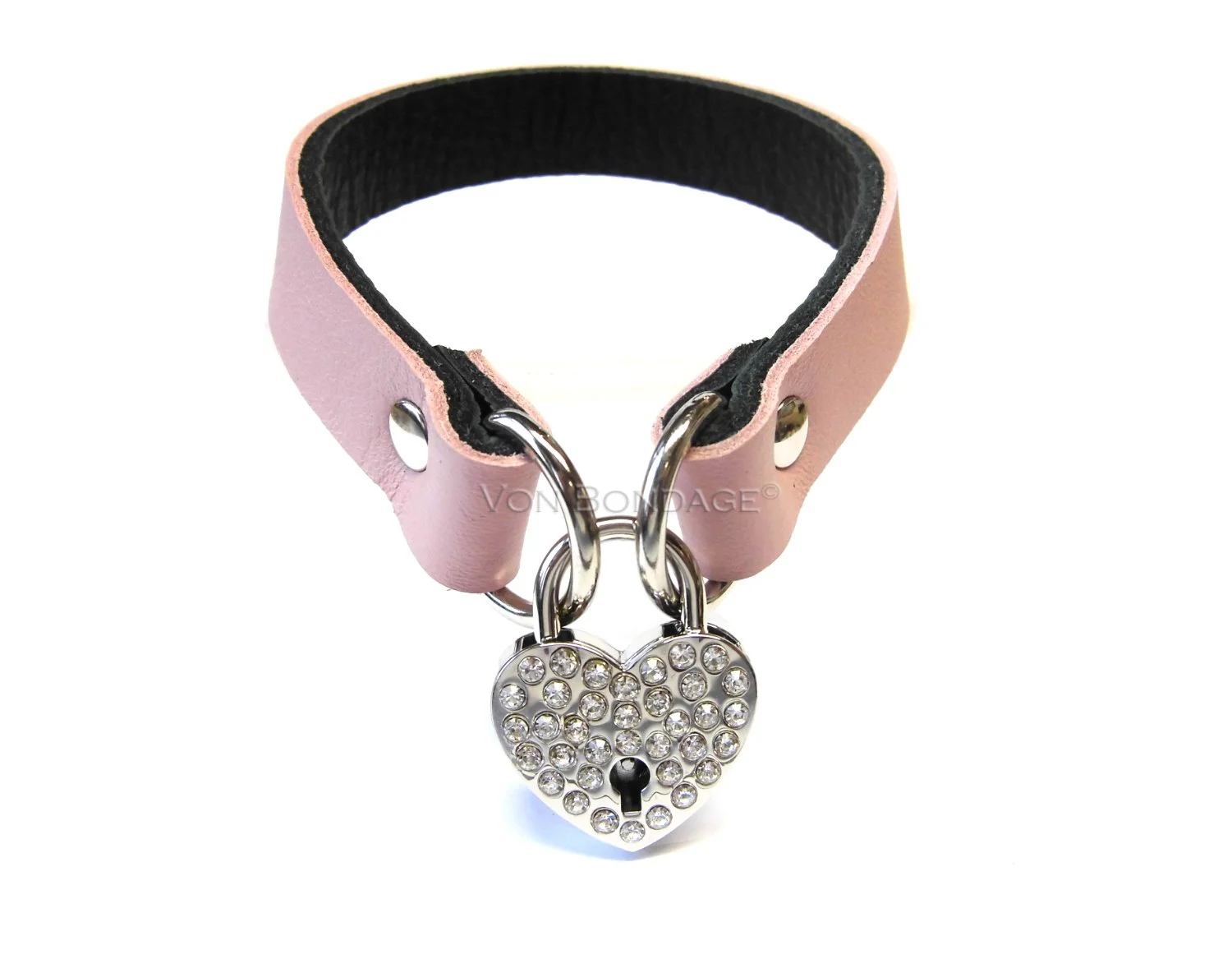 Lockable Leather Rhinestone Heart Padlock Collar