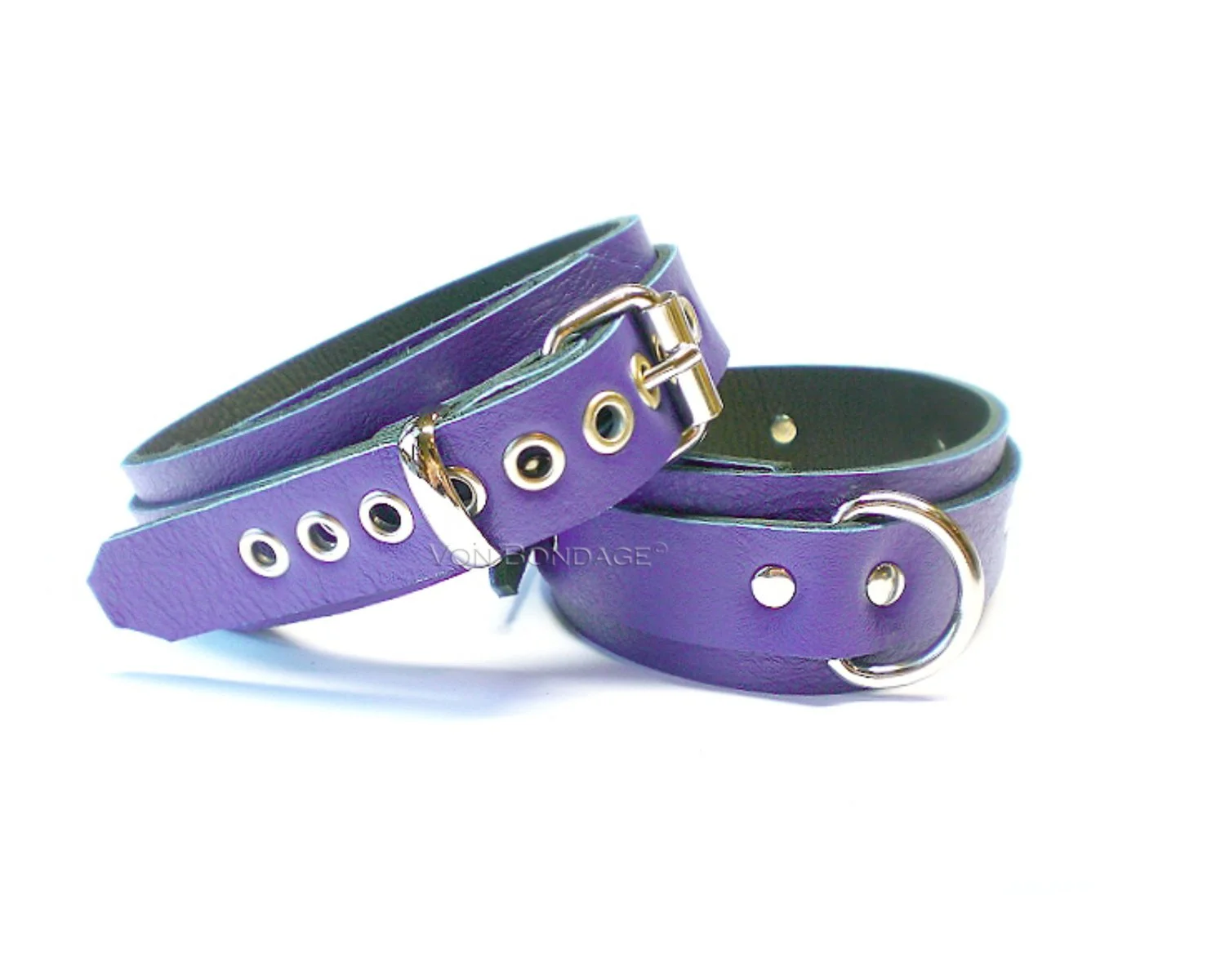 Leather Thigh Cuffs with 3 Dee Rings in Black Latigo