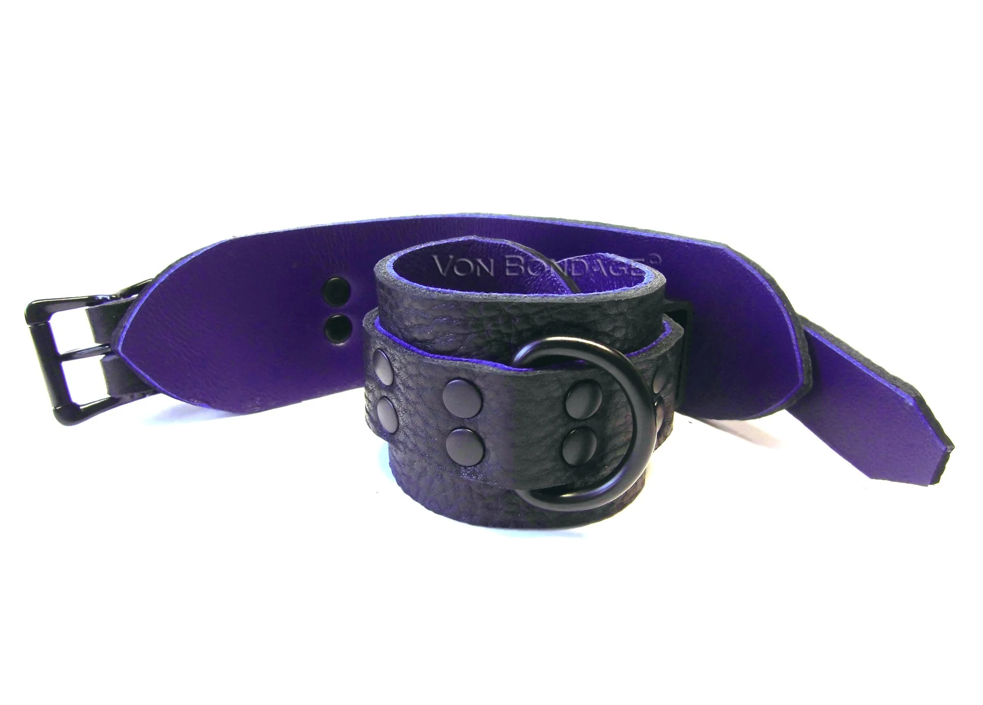 Leather BDSM Restraints with Black Dee Rings — Von Bondage