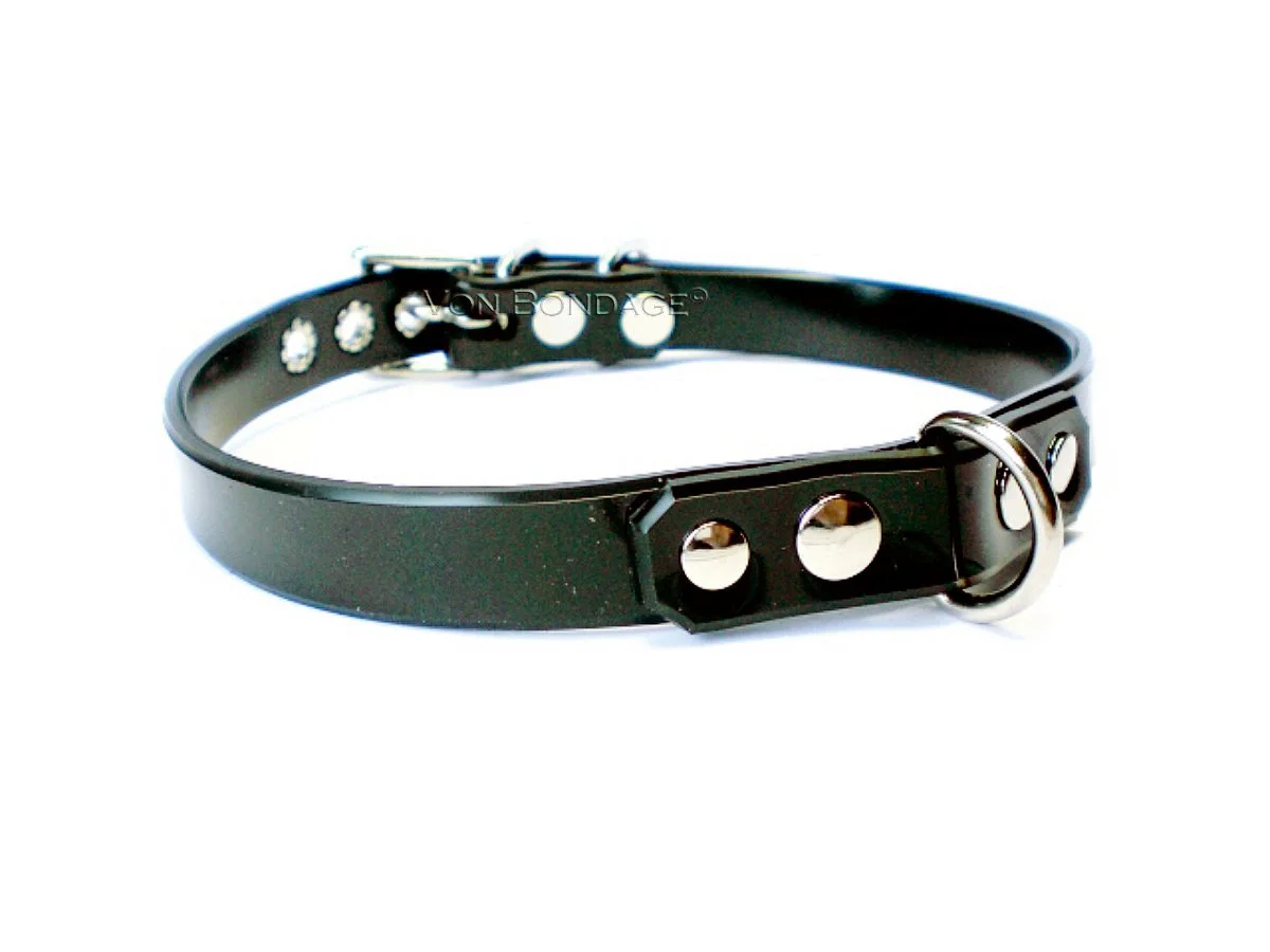 Lockable slave Collar in PVC with a Tiny Dee Ring