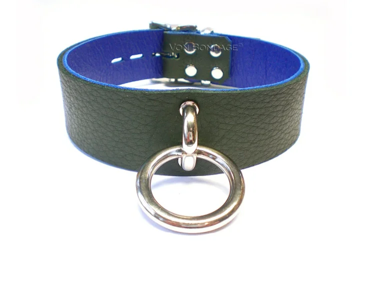 BDSM slave Collar with Handle Loop & Medium Ring