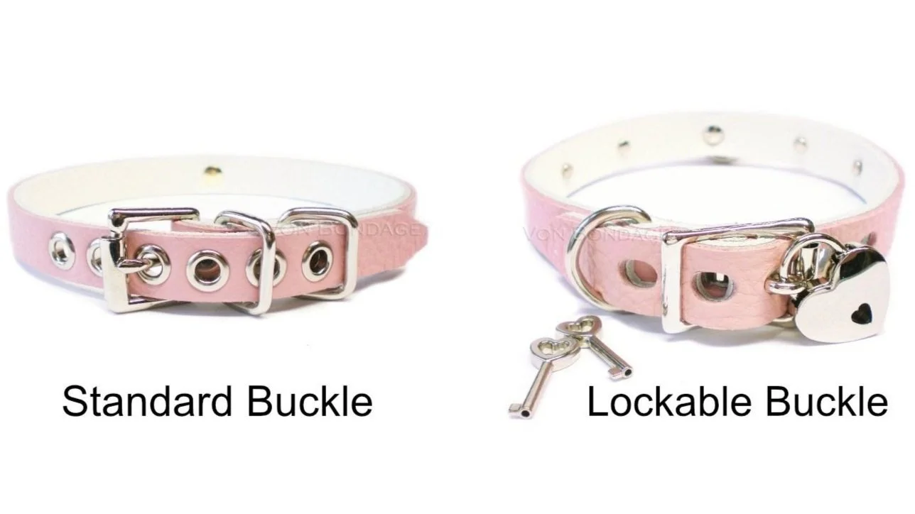 Lockable Pink slave Collar with Butterfly Charm & Crystals