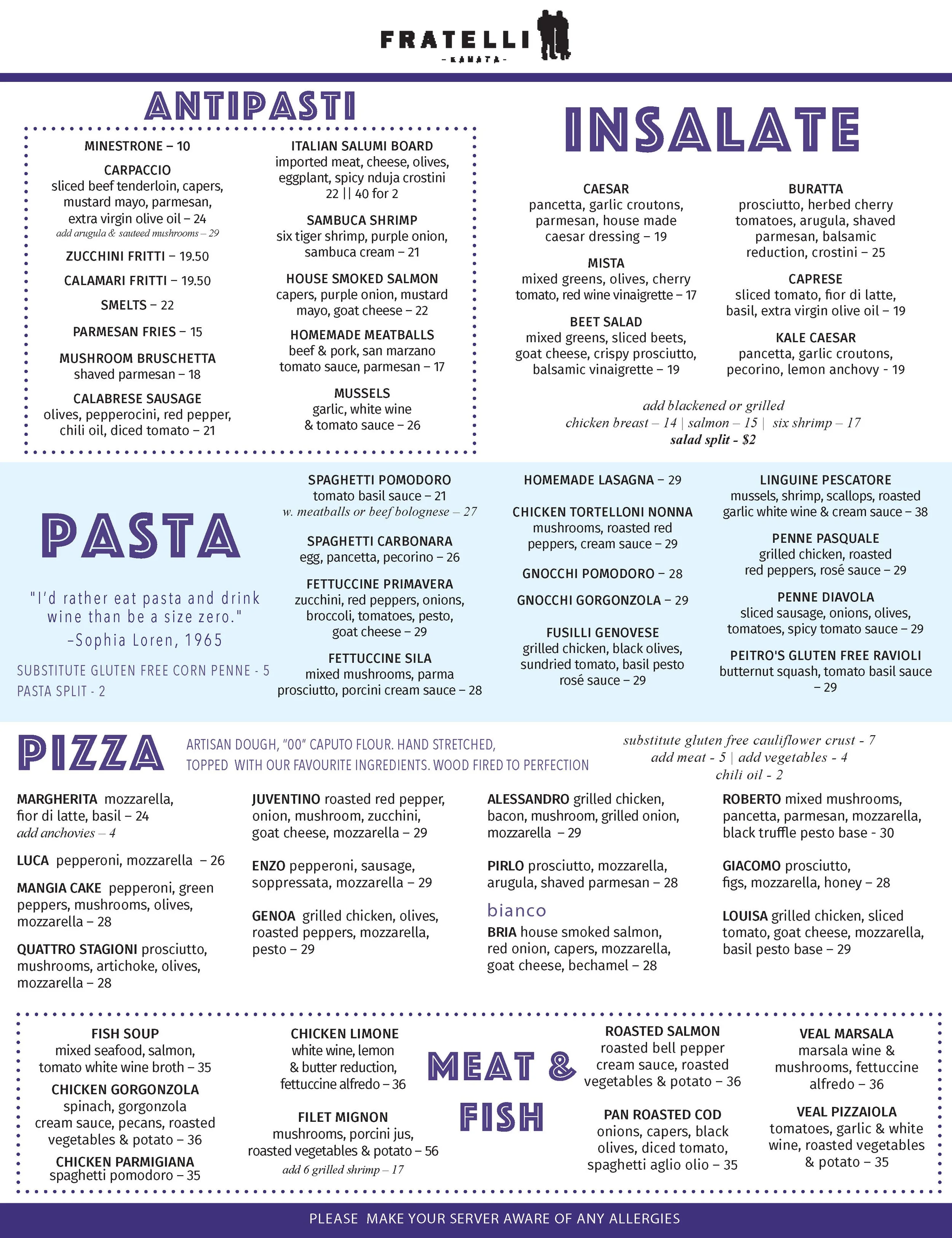 Menu — Fratelli Kanata
