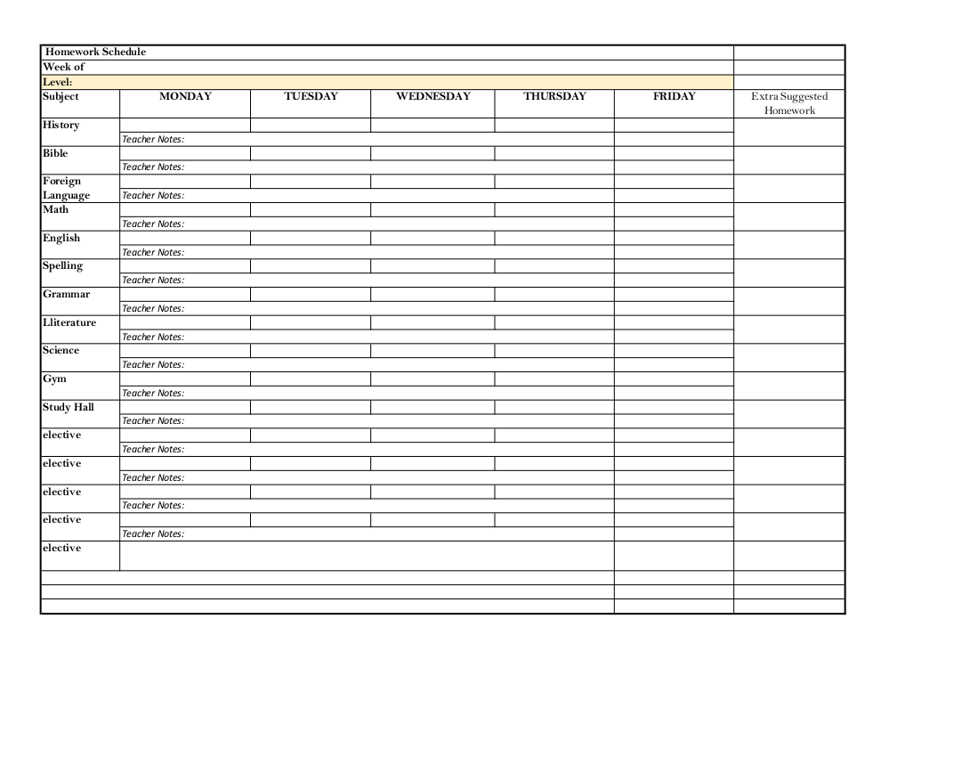 FREE Homework Schedule — Tiaras & Tantrums