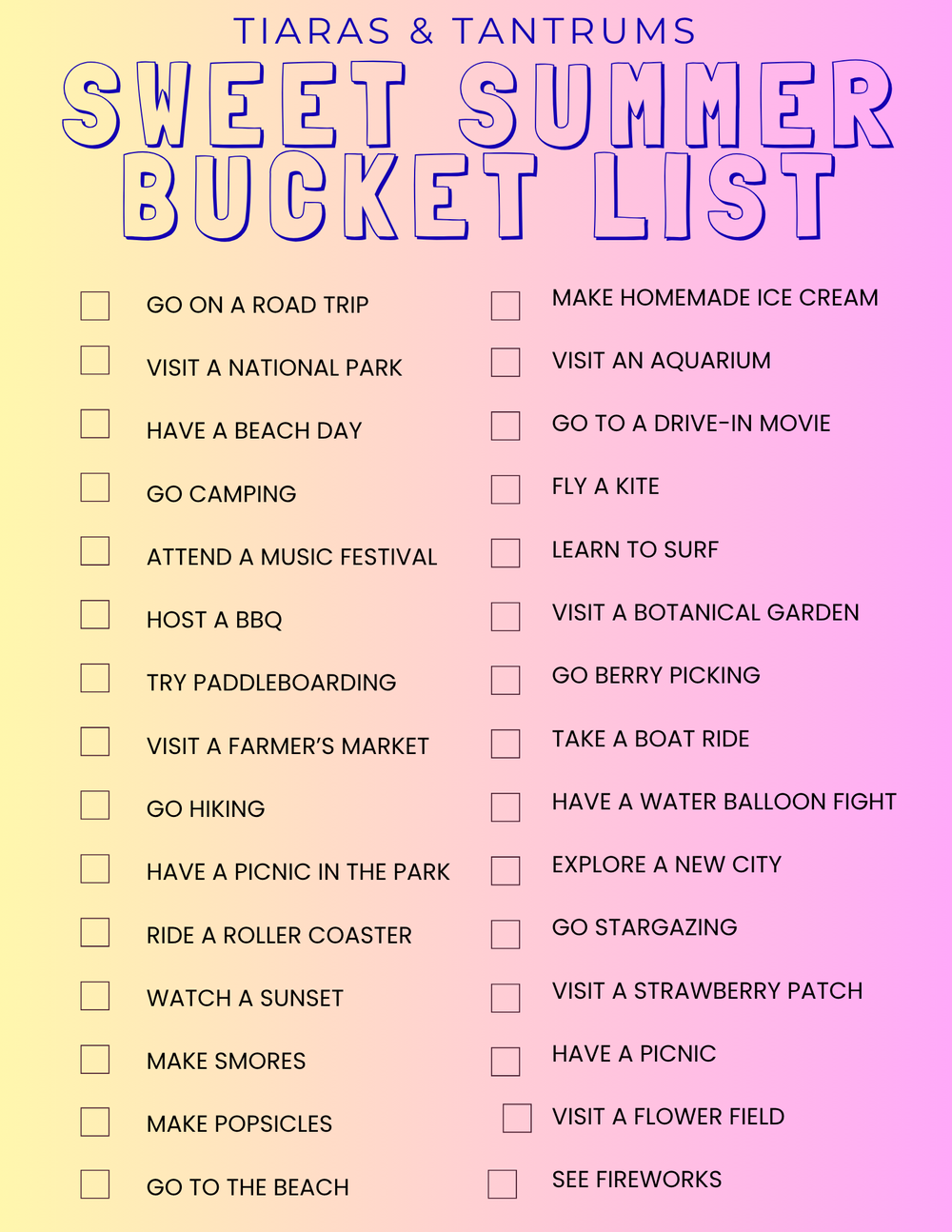 Sweet Summer Bucket List — Tiaras & Tantrums