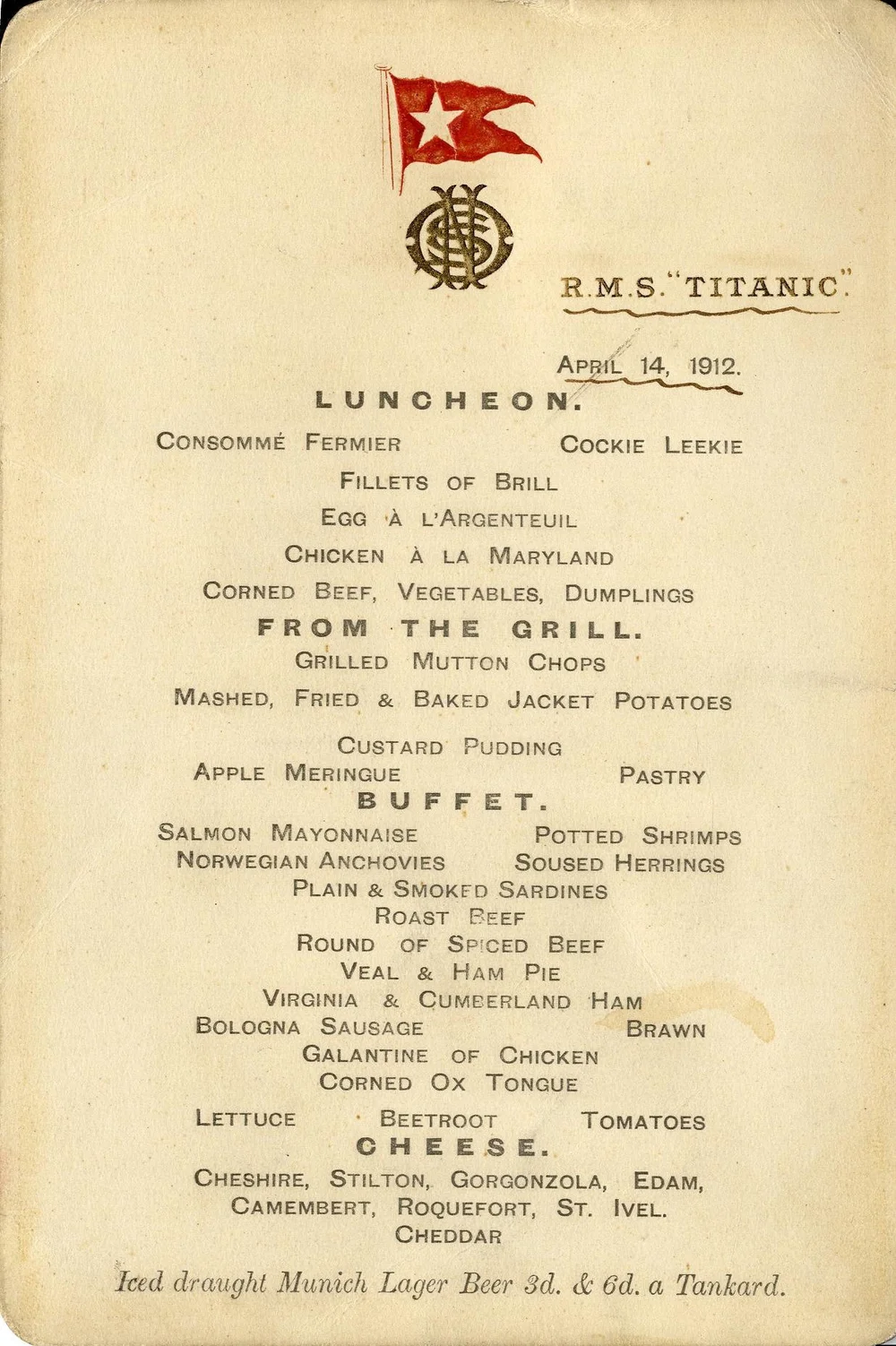 Titanic's Last Lunch Menu — PiqueShow