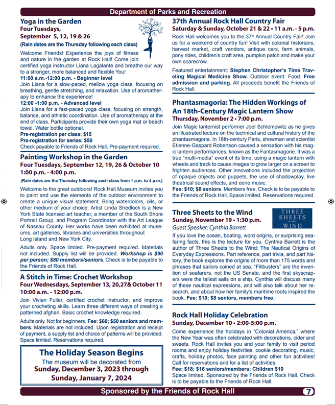 Fall Calendar — Rock Hall Museum - Town of Hempstead