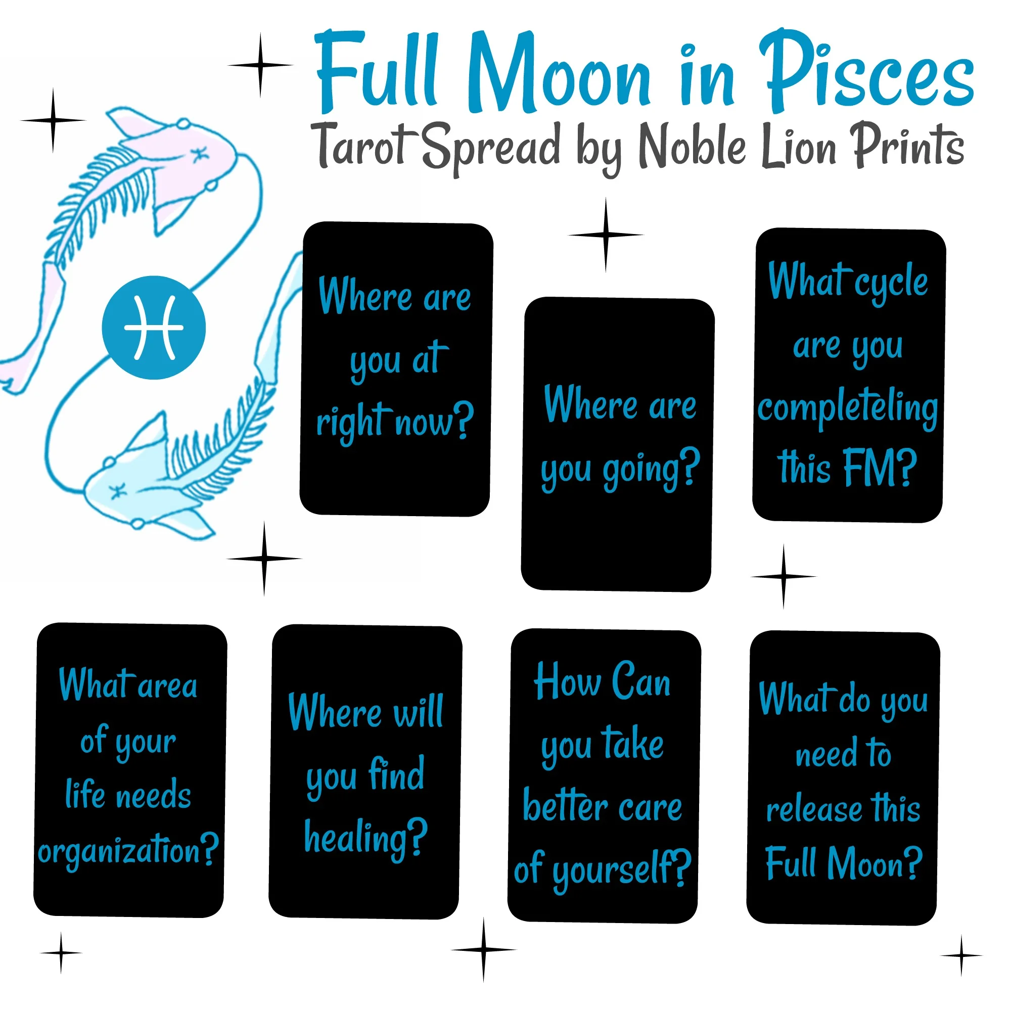 Full Moon in Pisces + Tarot Spread — Noble Lion Prints