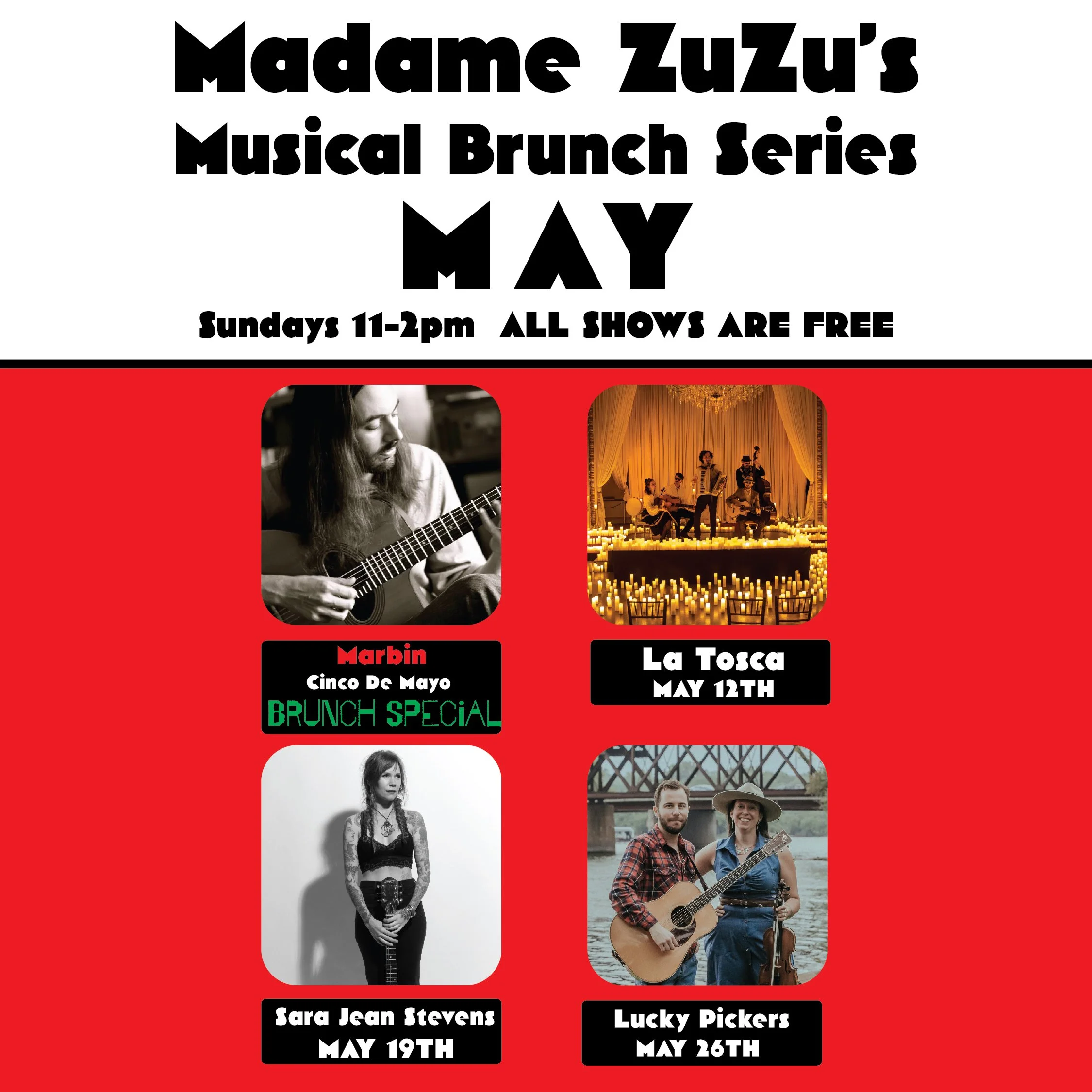 SUNDAY BRUNCH MUSIC LINEUP FOR MAY LIVE AT MADAME ZUZUS IN HIGHLAND PARK! — Life Rhythms