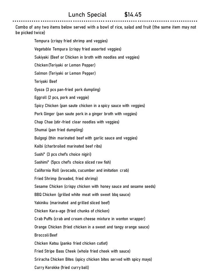 Lunch Menu — Shogun