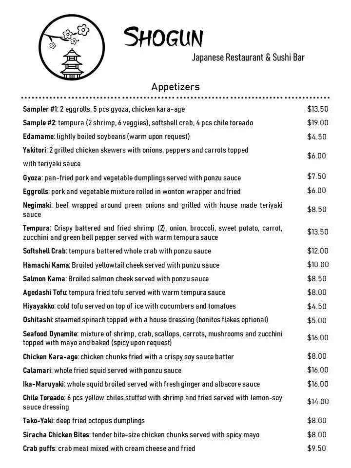 Lunch Menu — Shogun