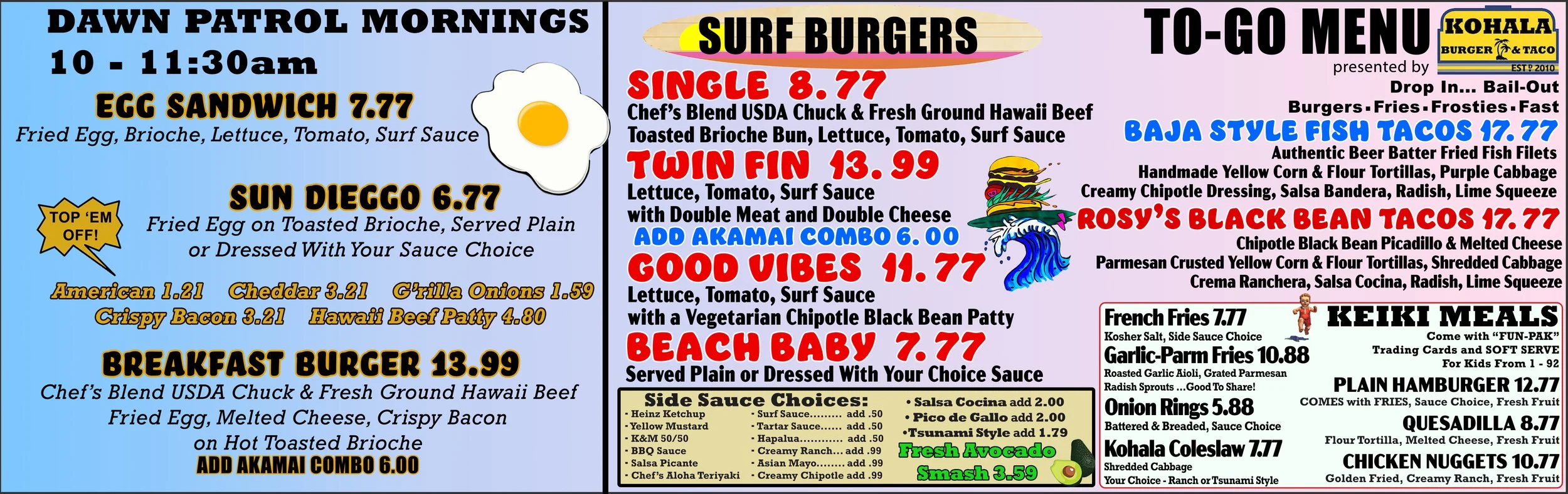 Menus — KOHALA BURGER