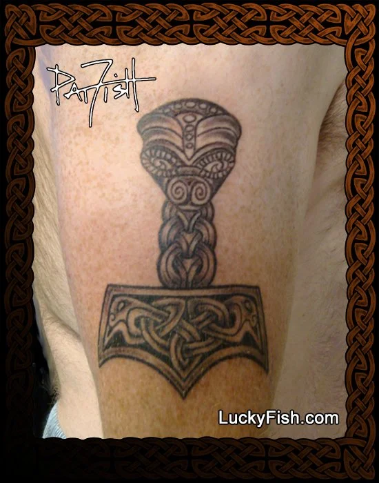 Mjolnir Tattoo with Viking Design — LuckyFish, Inc. and Tattoo Santa ...