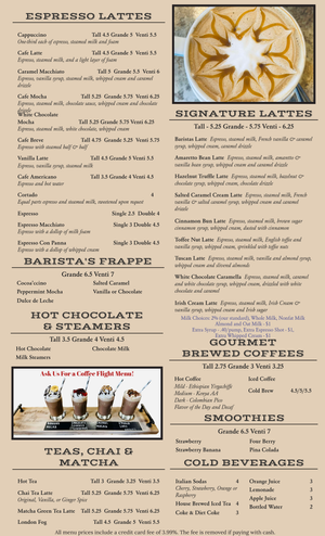 Menu — Barista's Coffee House