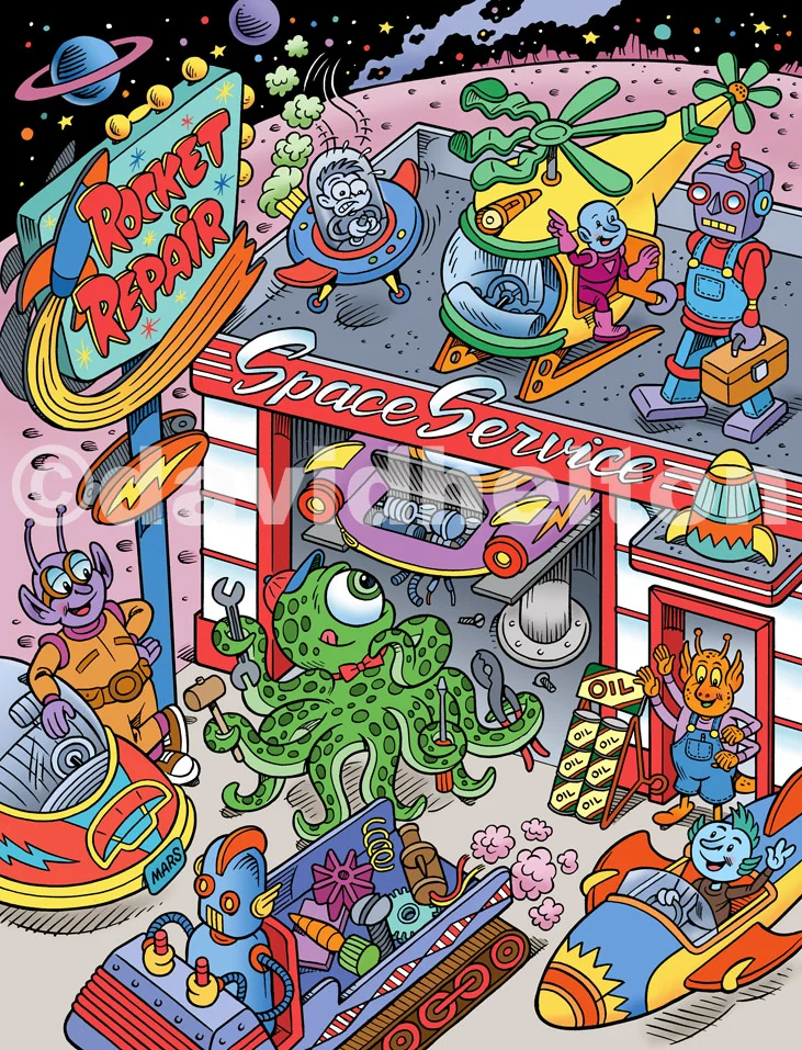 space auto shop — David Helton Illustration