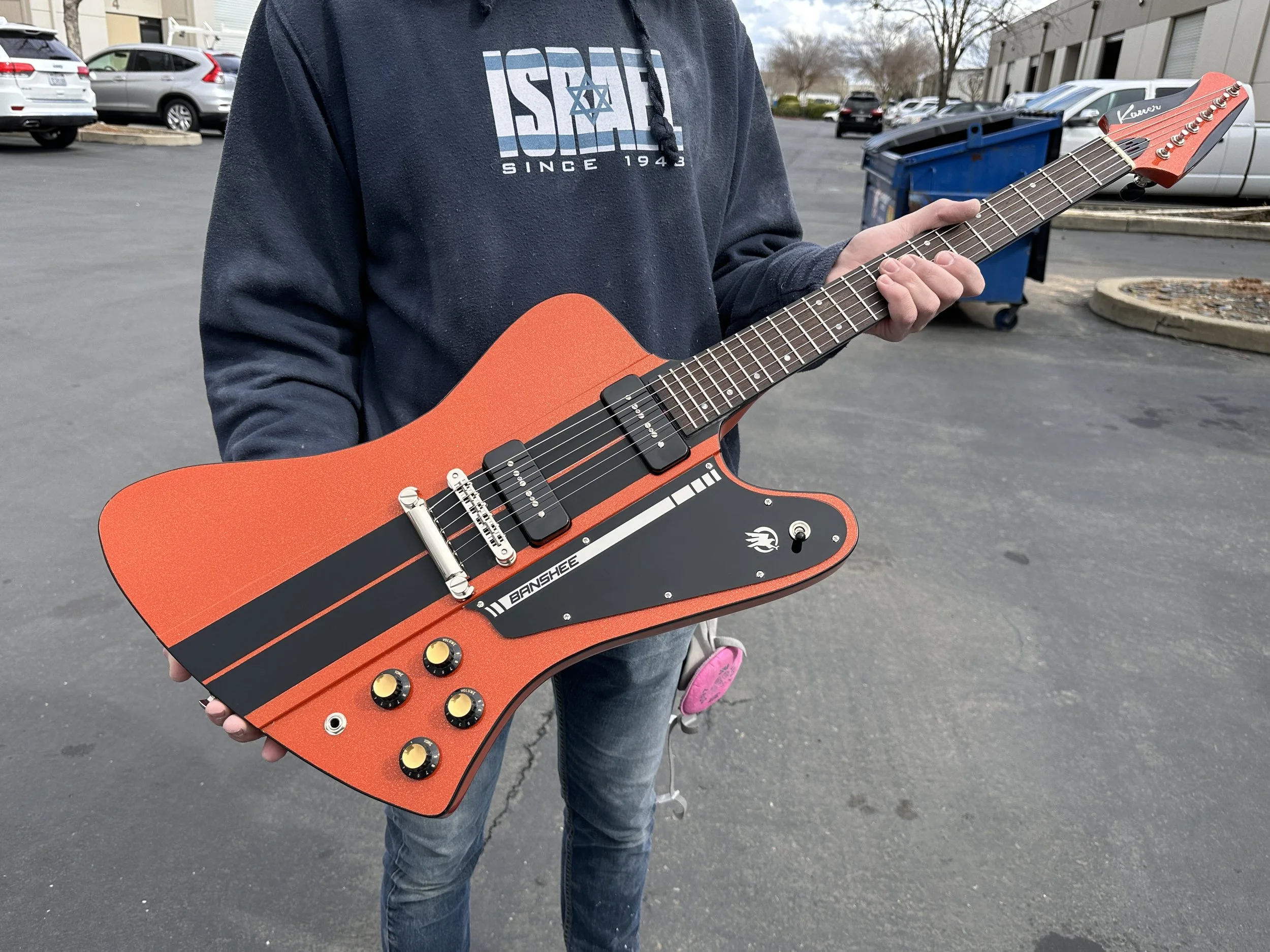 Banshee 617 Orange w/ Satin Black Stripes — Kauer Guitars