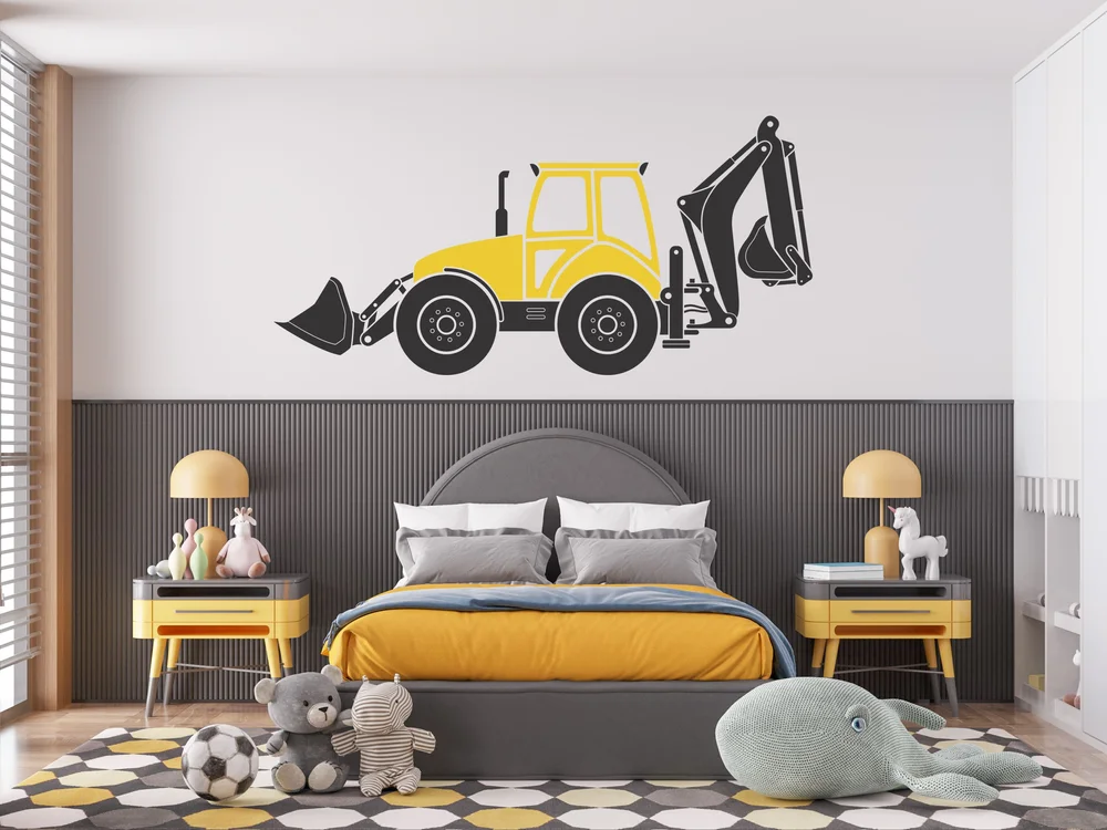 Construction Themed Bedroom Excavator Handmade Duvet Cover,