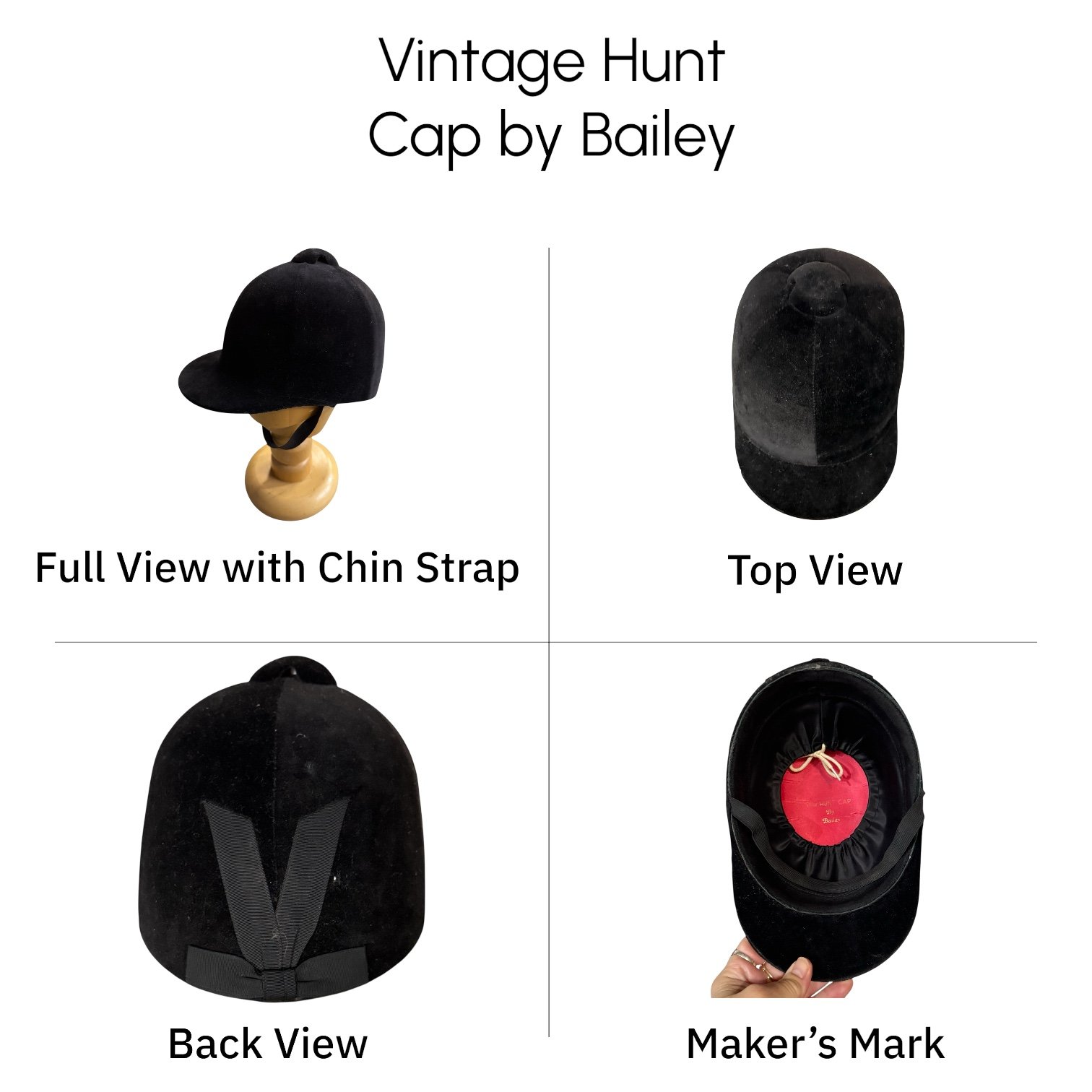 Vintage Bailey Velvet Hunt Cap – 1960s Black Equestrian Riding Helmet ...