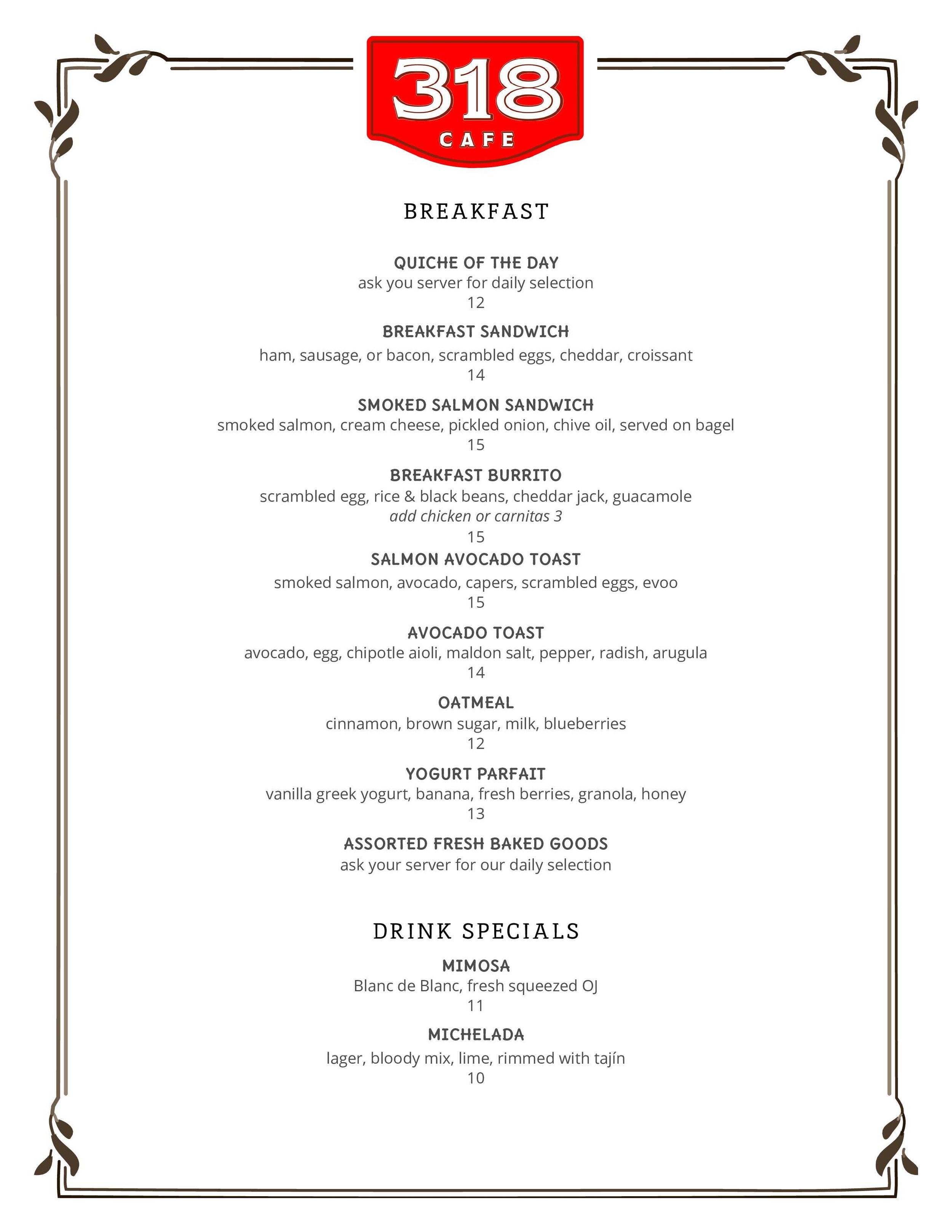 Breakfast & Weekend Brunch — THREE EIGHTEEN