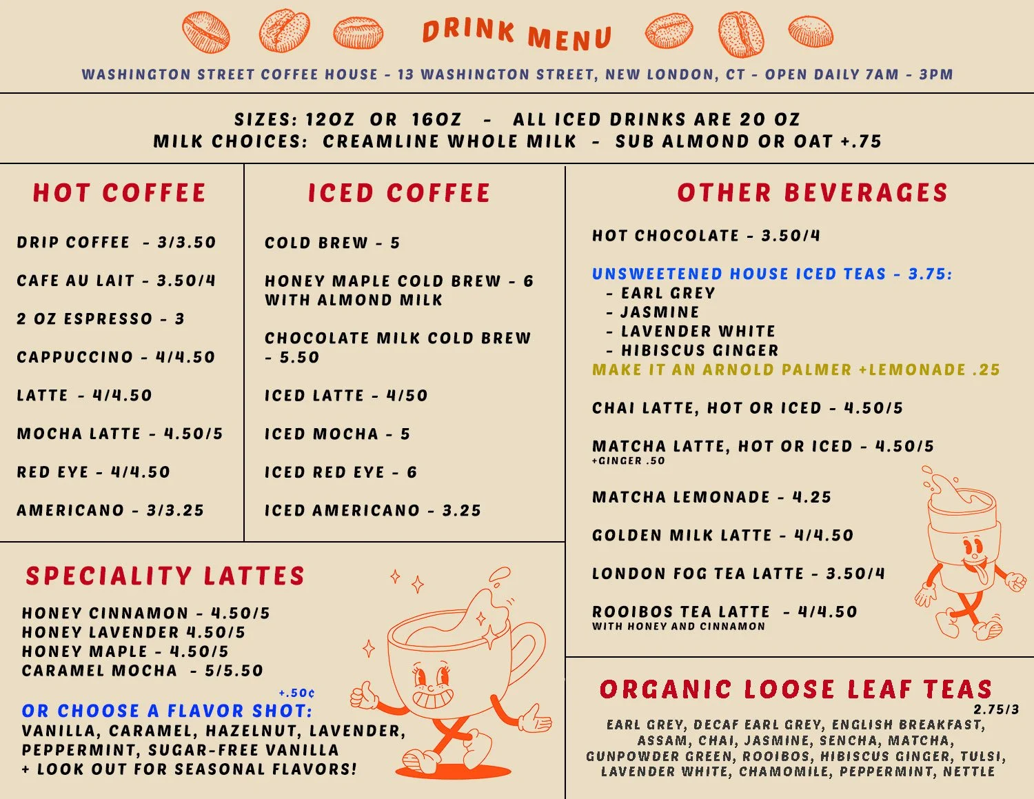 DRINK MENU — Washington Street Coffee House