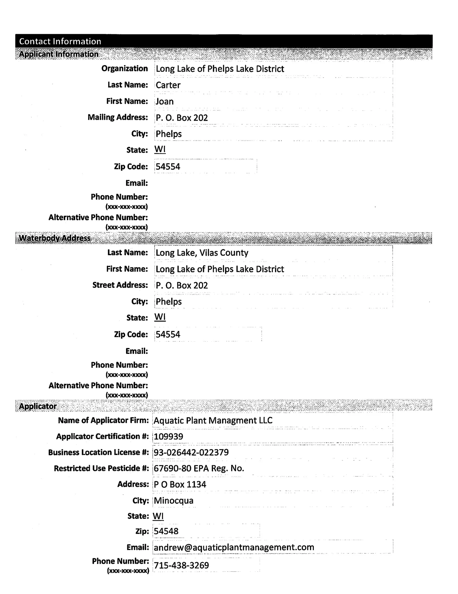 April 2024 Application For Permit — Long Lake of Phelps Lake District