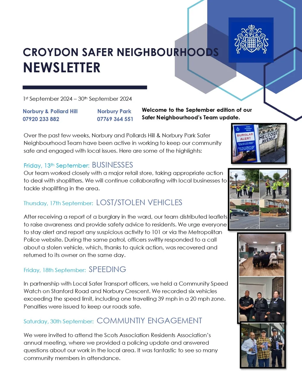 Safer Neighbourhood Teams (SNT) September Newsletter for the Norbury ...