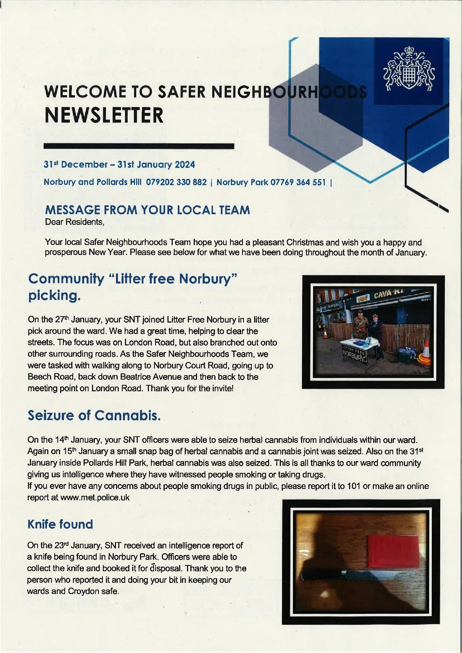 Safer Neighbourhoods Team (SNT) January Newsletter for the Norbury ...