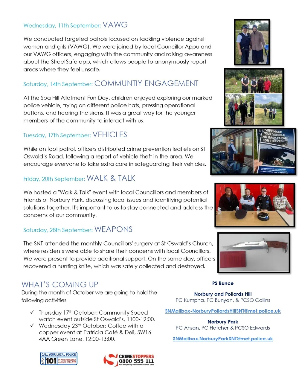 Safer Neighbourhood Teams (SNT) September Newsletter for the Norbury ...