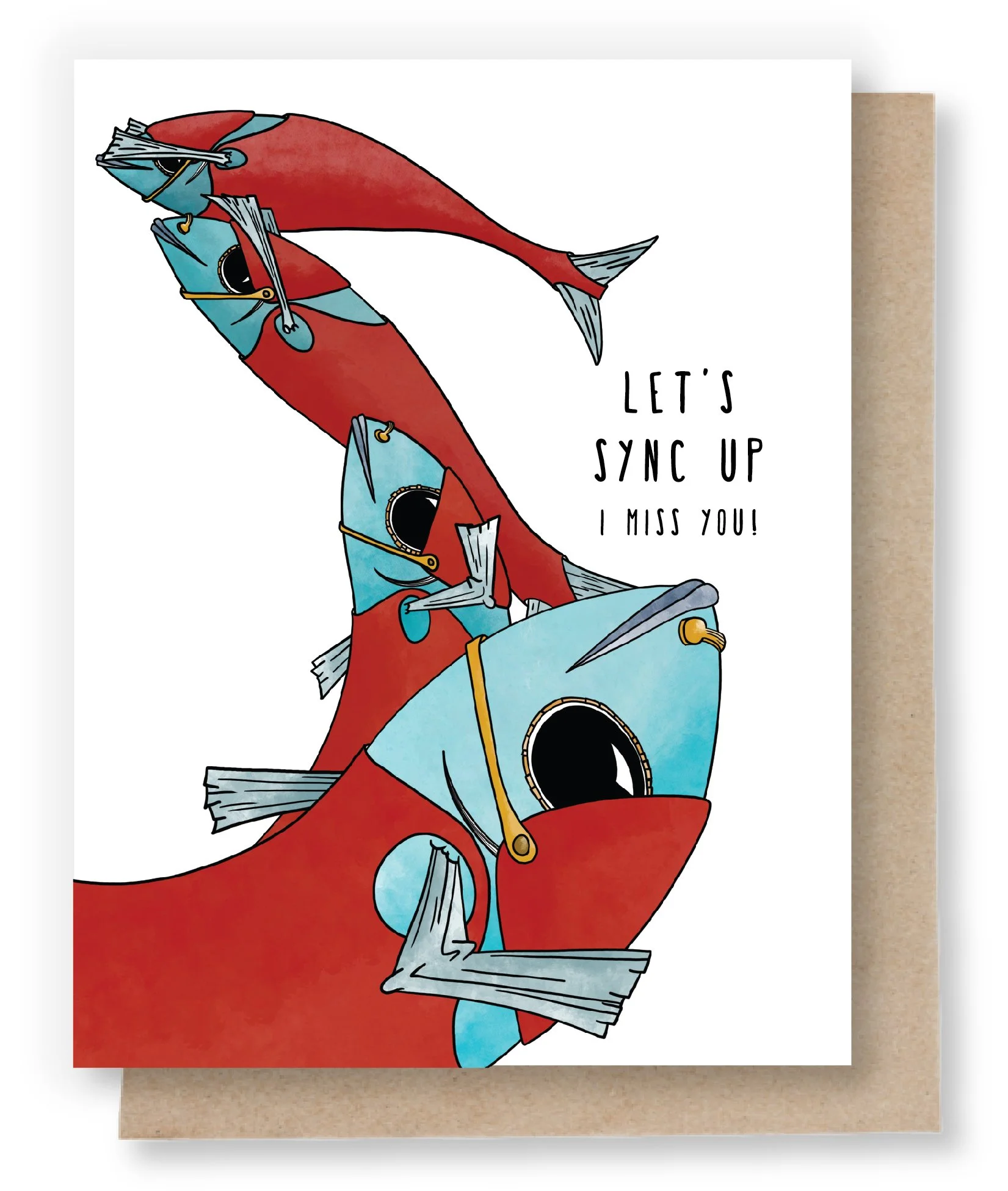 Let's Sync Up I Miss You (Synchronized Swimming Sardines) Greeting Card ...