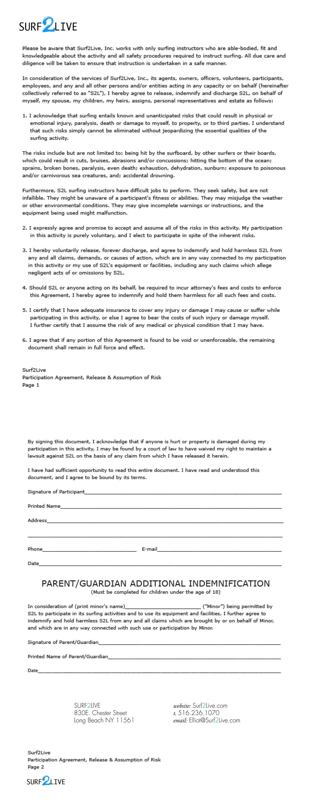 RELEASE FORMS — Surf Lessons and Surf Camp on Long Island, NY