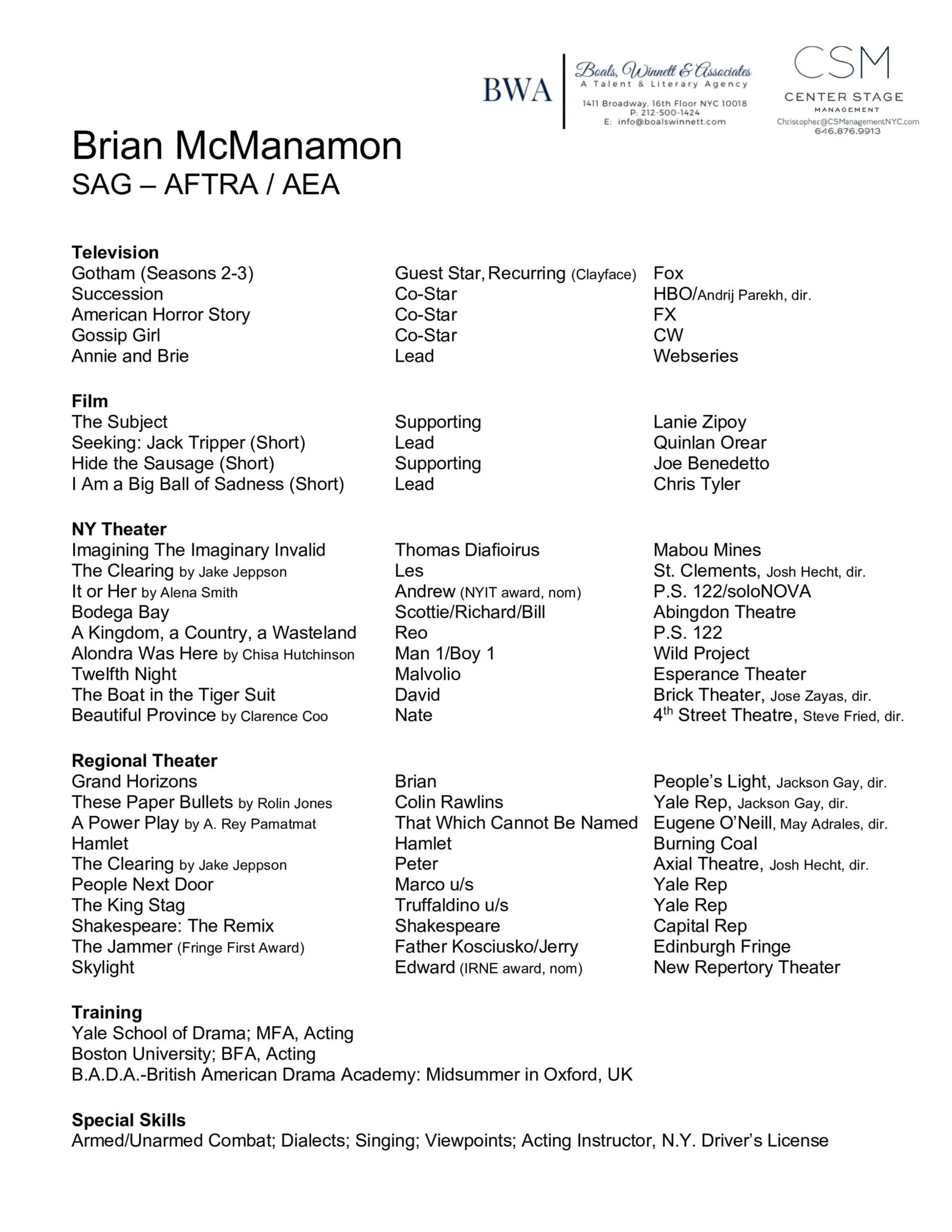 Resume — BRIAN McMANAMON