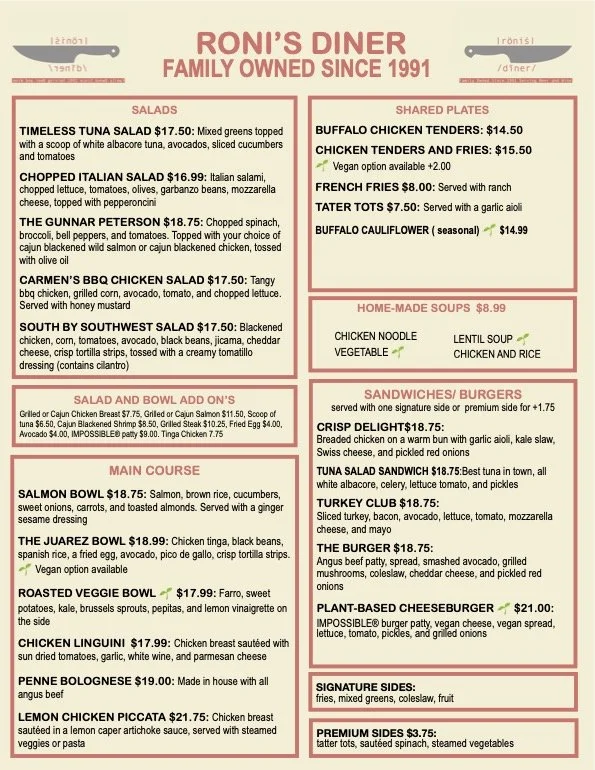 our Menu — RONI'S