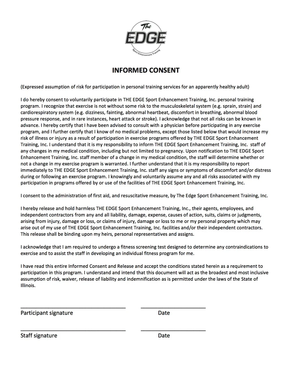 Informed Consent Form Personal Training