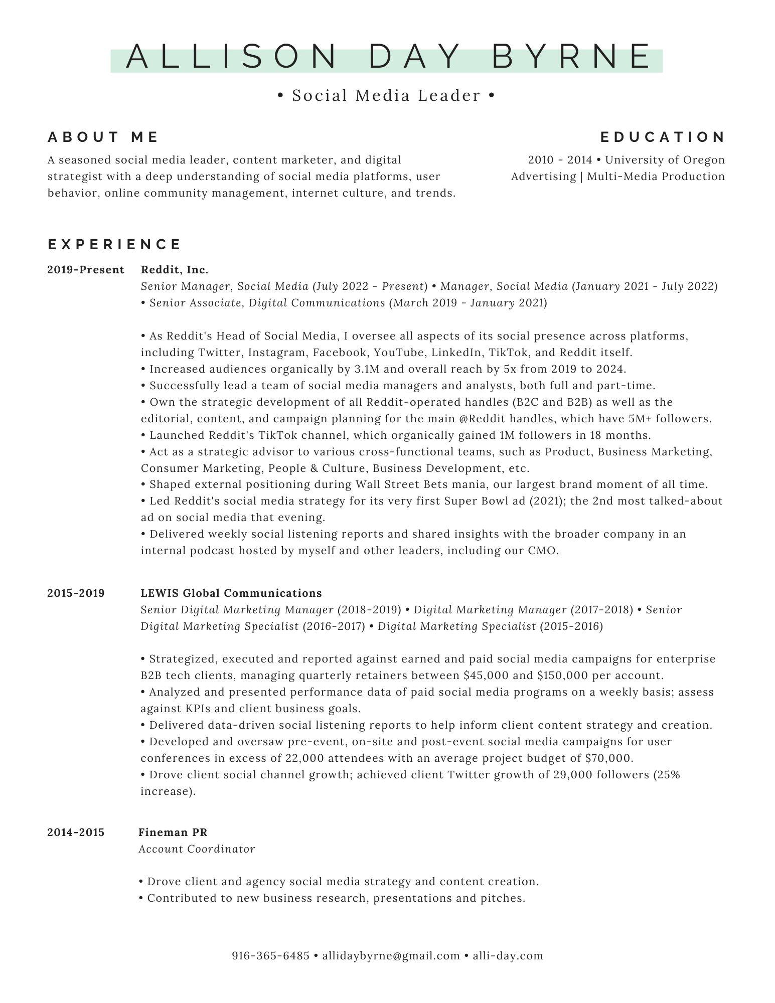 Resumé — Allison Day Byrne
