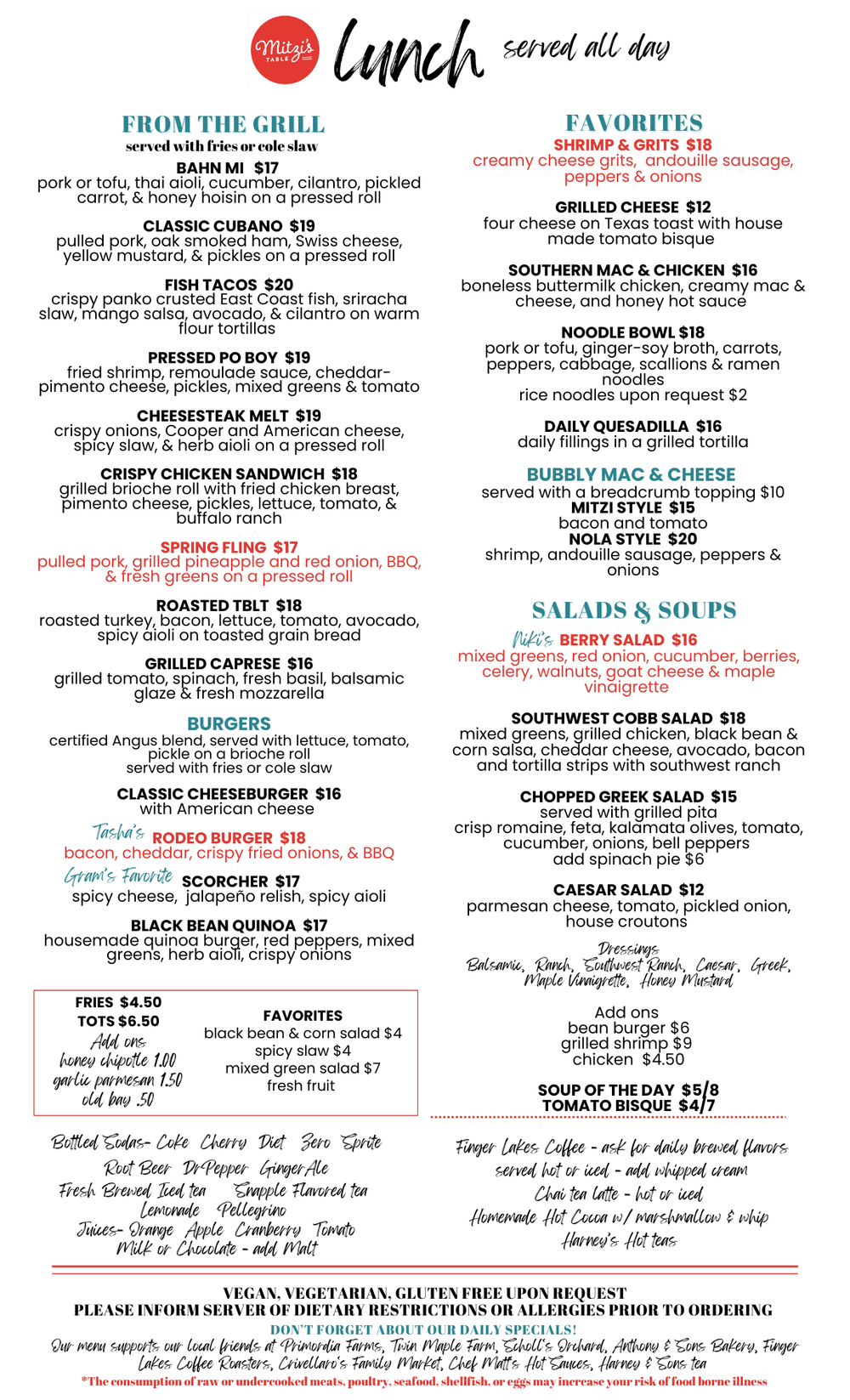 MENU — Mitzi's Table