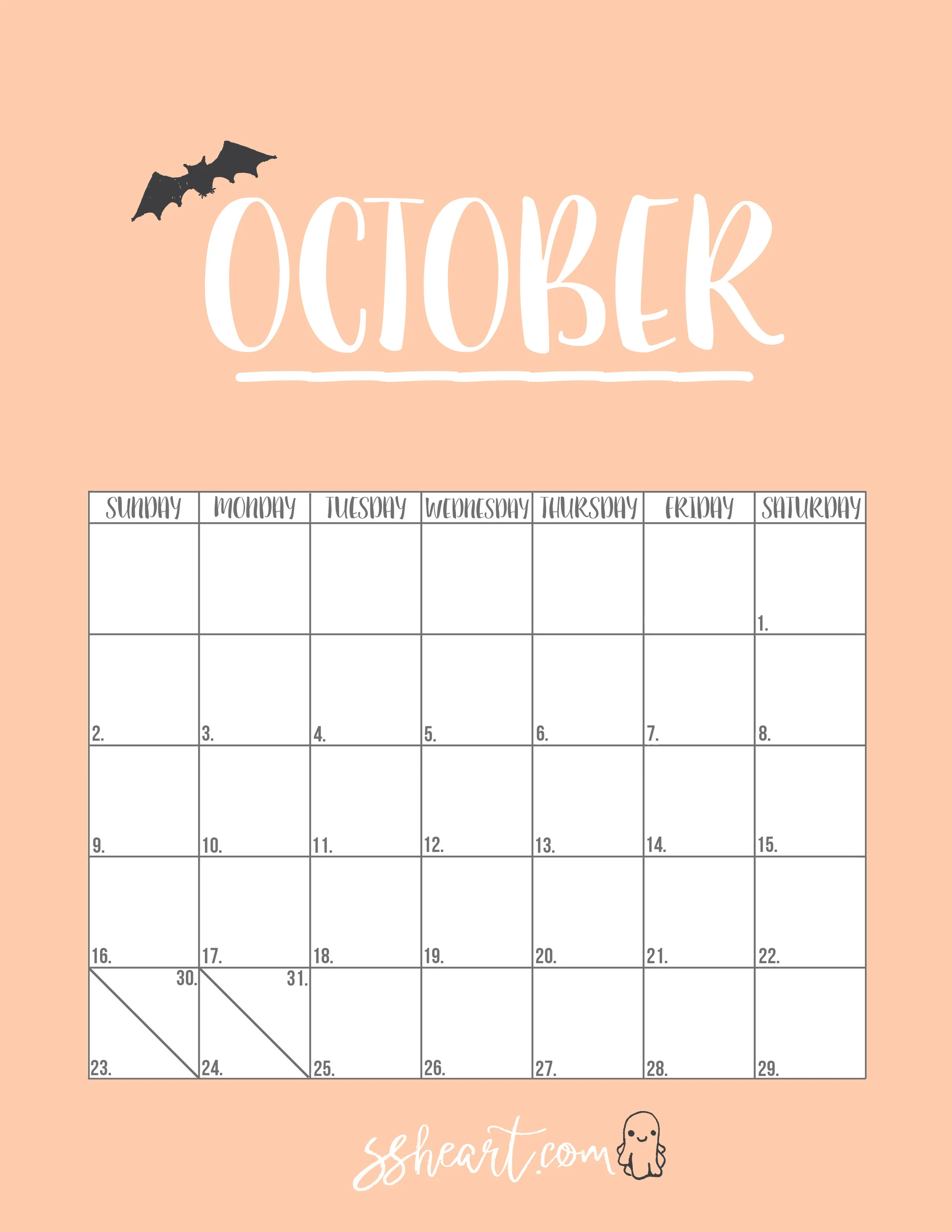 PRINTABLE OCTOBER CALENDAR — LAURA LIIRA