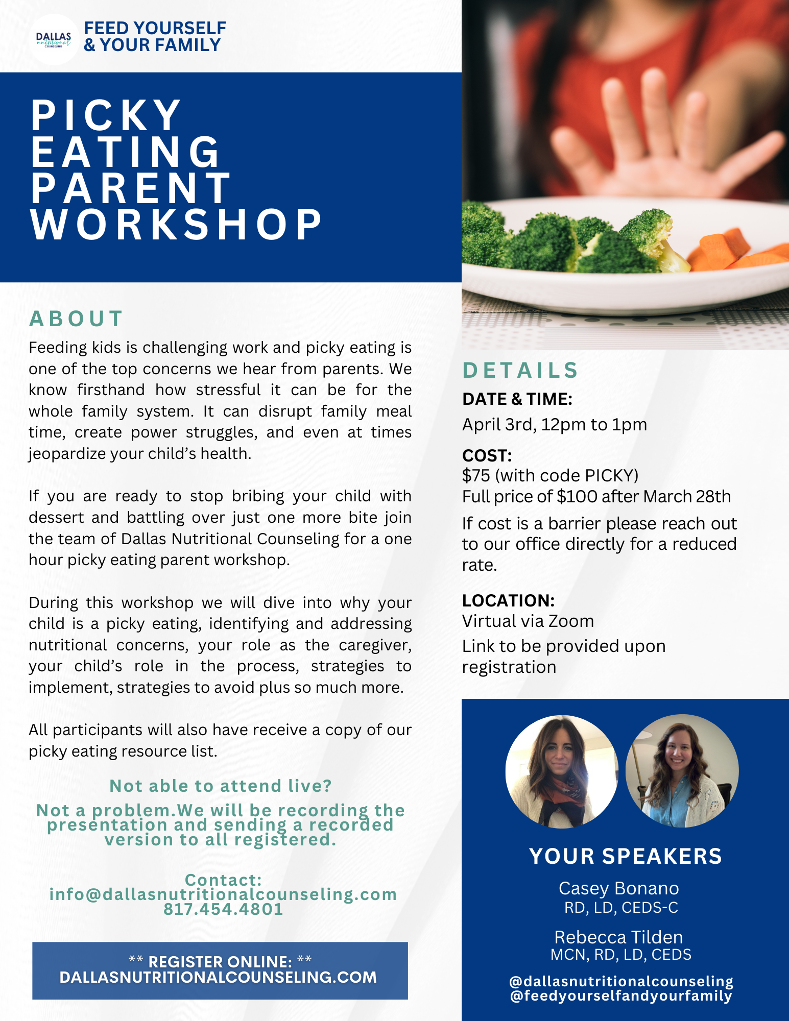 Parent Picky Eating Workshop — Dallas Nutritional CounselingParent ...