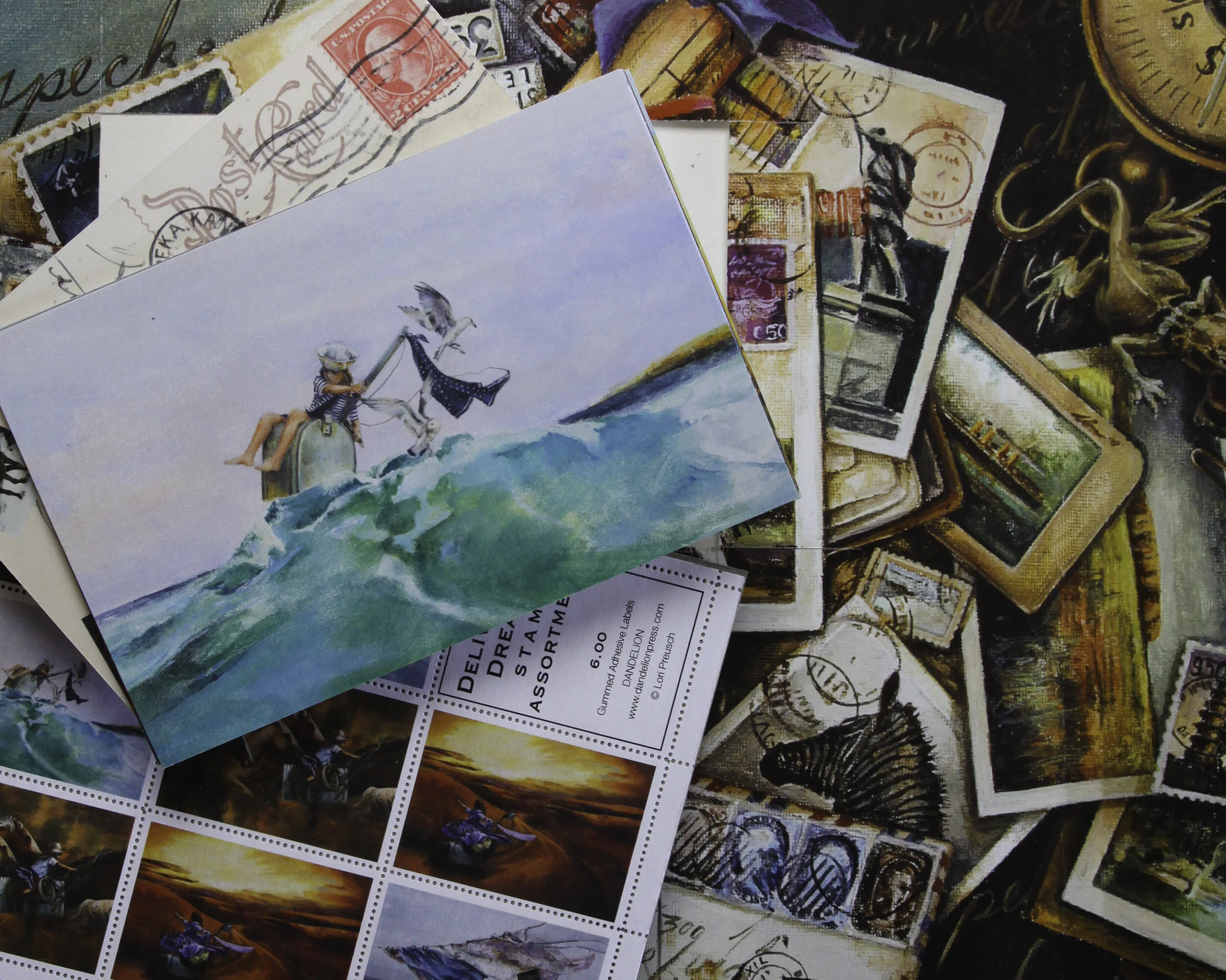 Delivering Dreams Book with Postcards and Vintage Stamps — Dandelion