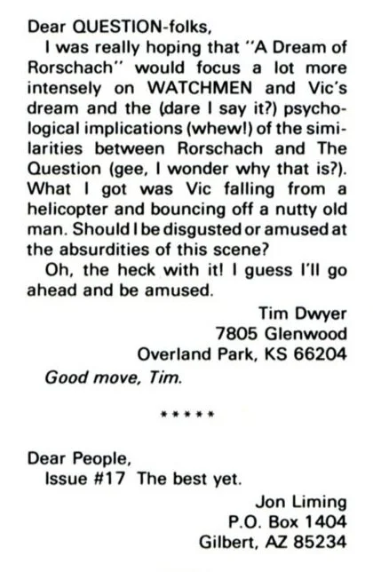 On Comics: "A Dream of Rorschach" in The Question #17 (1988) — The ...