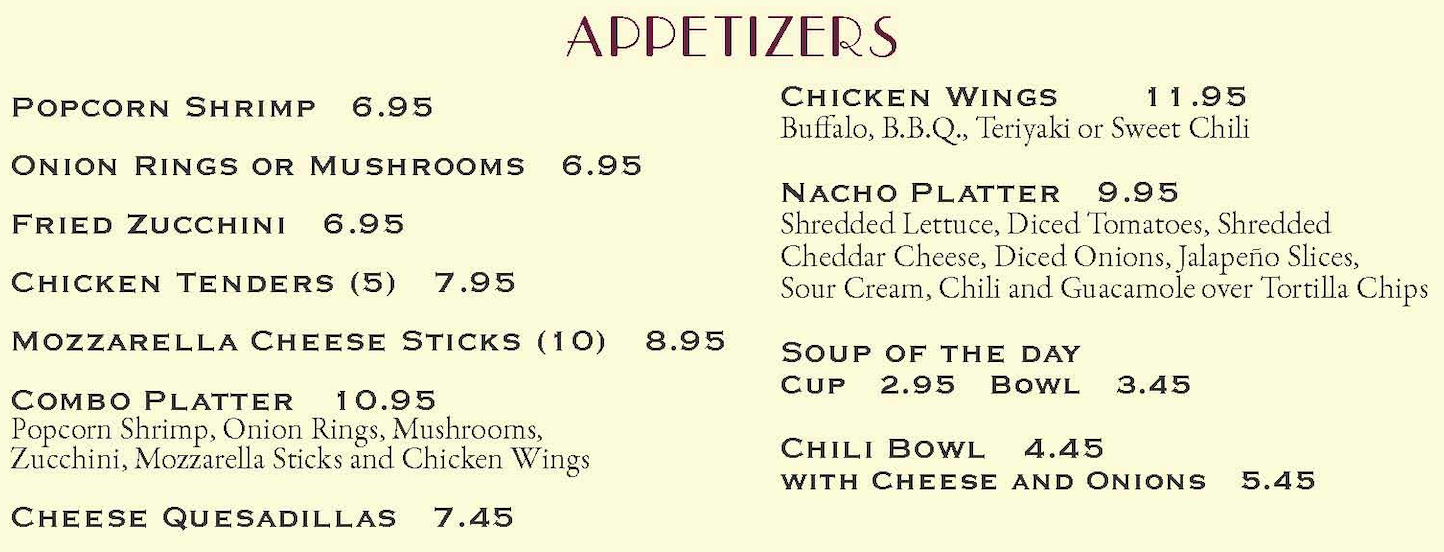 Appetizers — Hi-View Restaurant