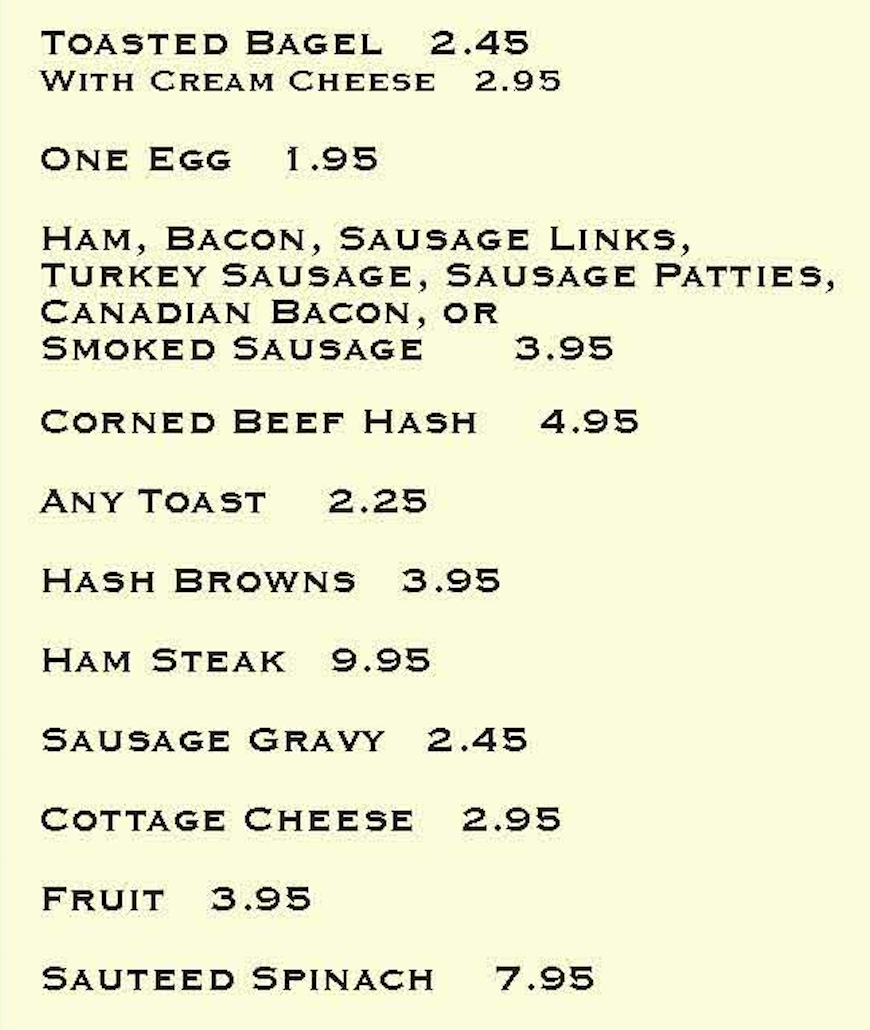 Side Orders — Hi-View Restaurant