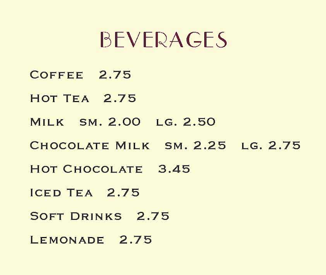 Beverages — Hi-View Restaurant