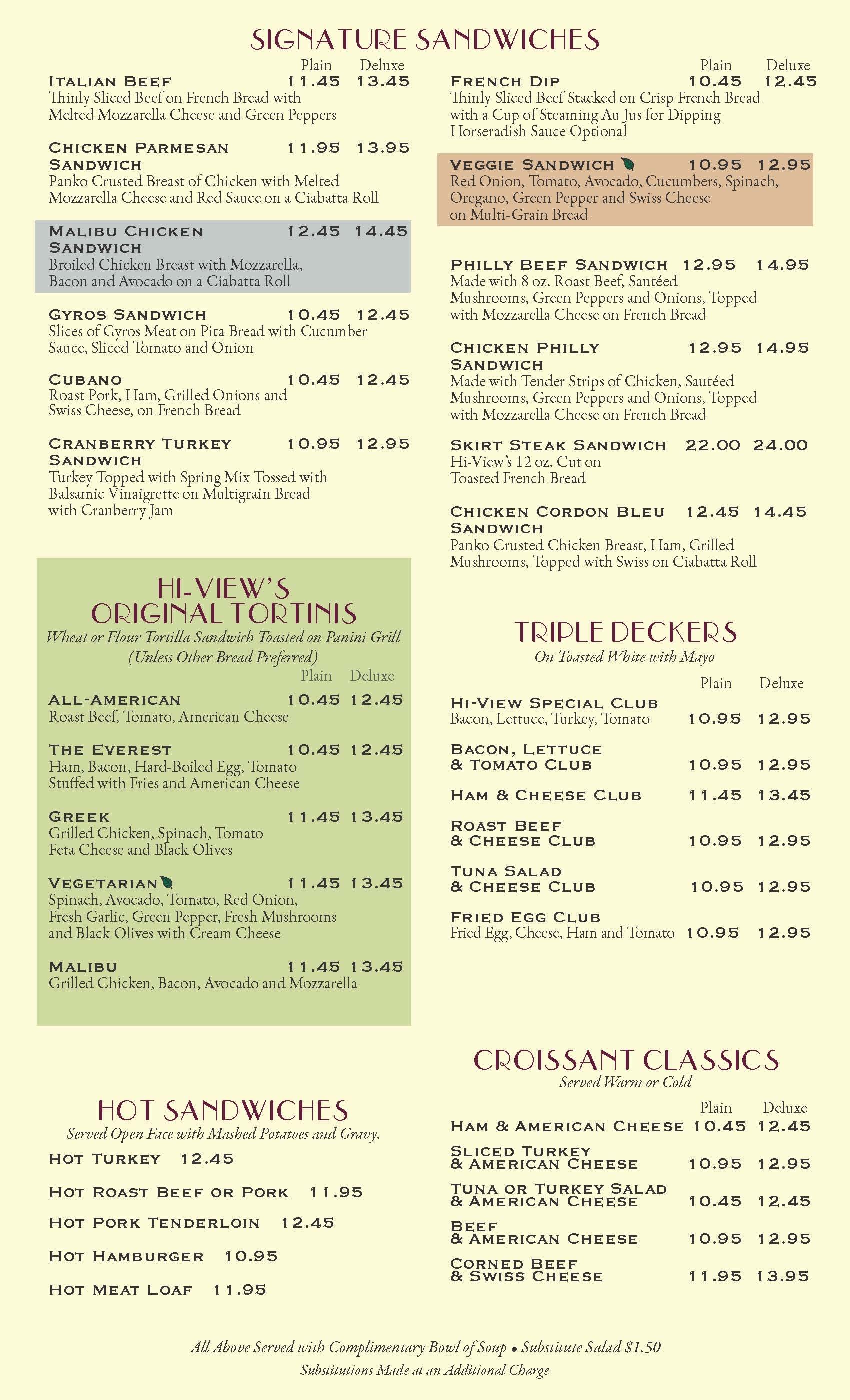 Sandwiches — Hi-View Restaurant
