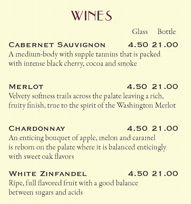 Beverages — Hi-View Restaurant